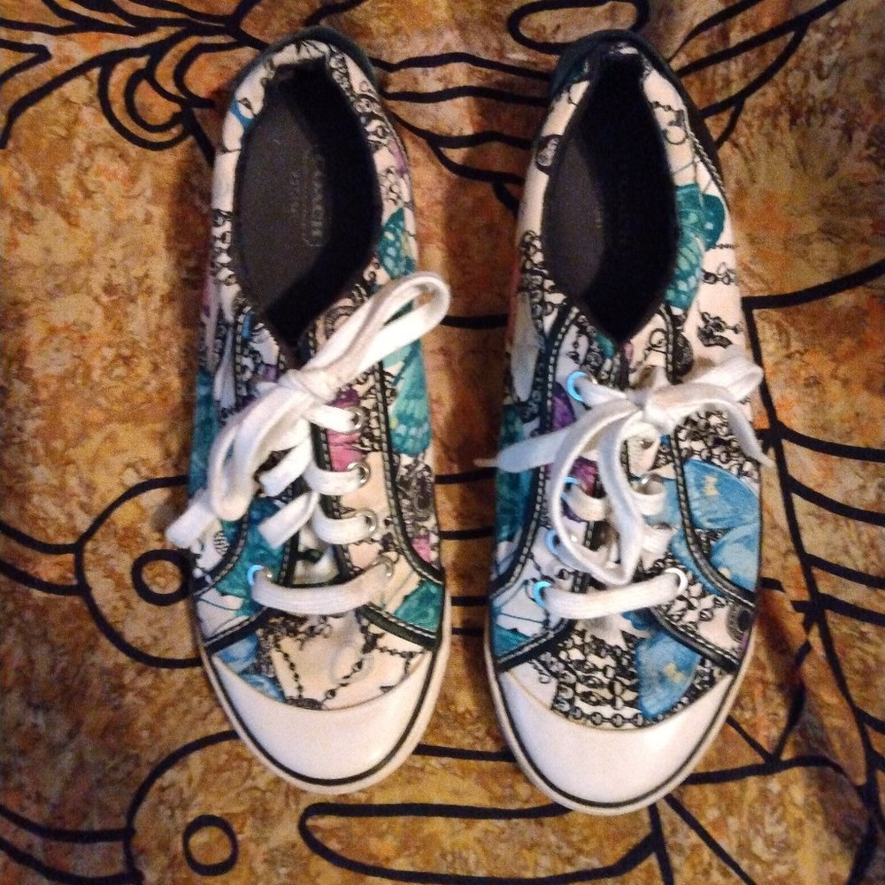 Coach Butterfly Coach Logo Graffiti Lace Up Tennis Sh… - Gem